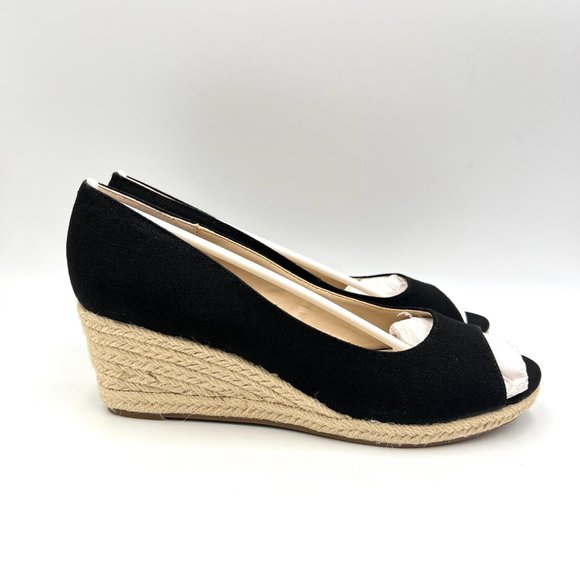 Bandolino | Shoes | Bandolino Womens Nuri 7 Black Canvas Peep Toe ...